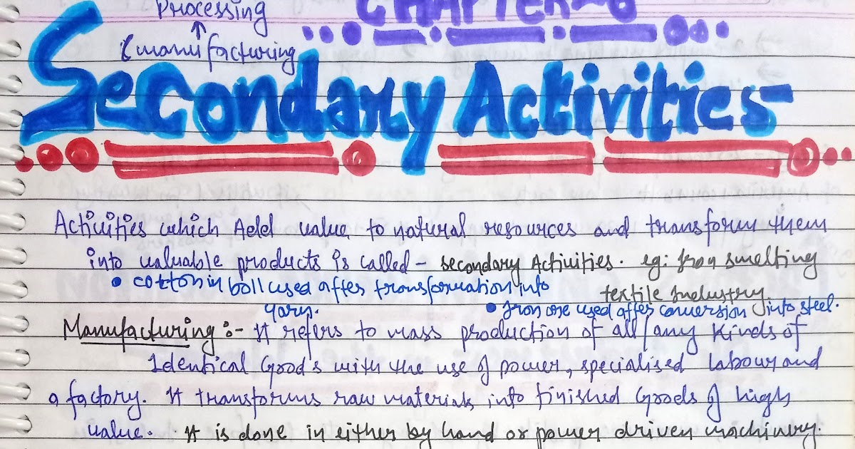 Handwritten notes of Secondary Activities - [geography] class 12th ...