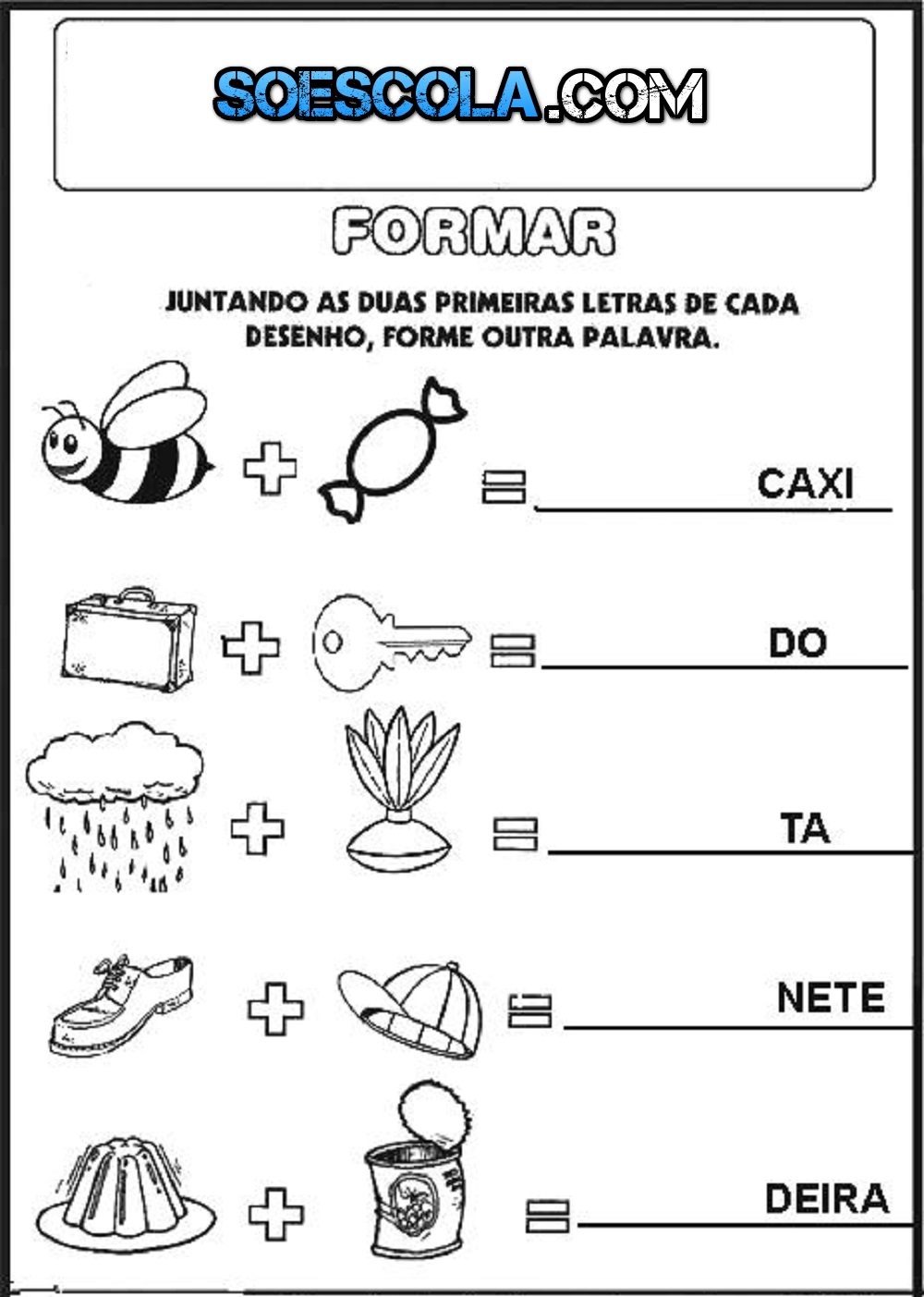 Atividades para imprimir e colorir - Formando Palavras com as Sílabas