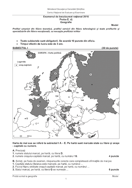 GEOGRAFILIA: Model subiect Geografie BAC 2016