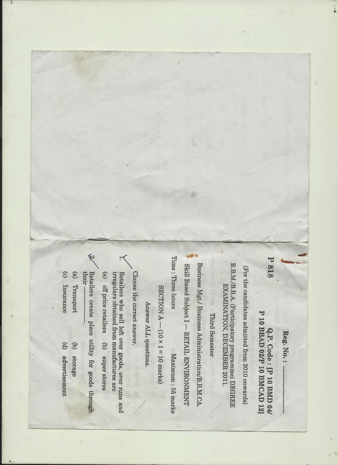 Bharathiar University Distance Education Question Pappers Bharathiar University Bba 3rd