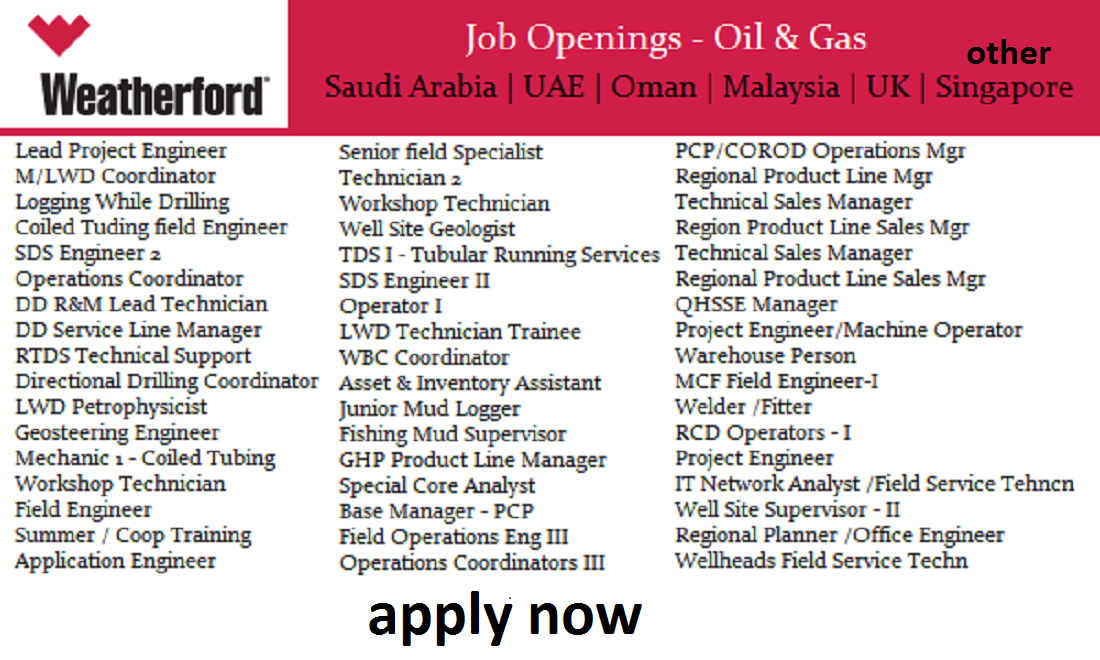 Direct Staff #Recruitment at #Weatherford #jobs 2017– UAE-KSA-Oman ...
