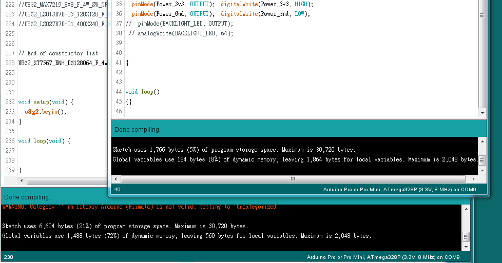 吳勻昌 (yulie.wu ): ST7567 12864LCD Arduino 328 使用U8g2 空間不足的問題