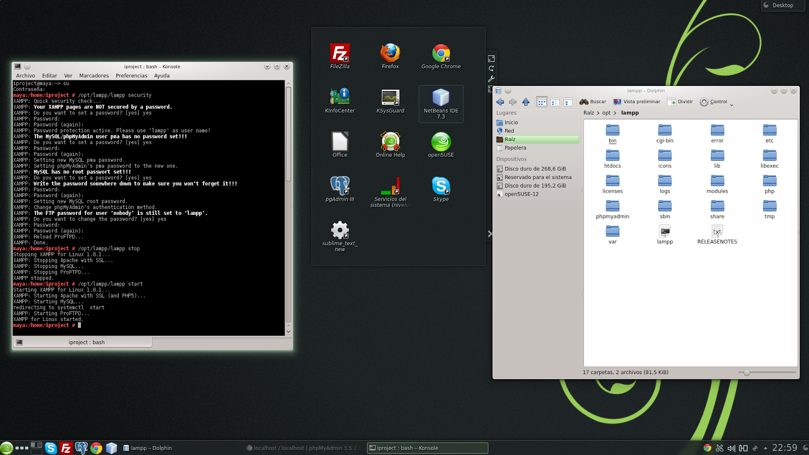 PHP y Mysql con XAMPP en SUSE 12.3 | Desarrollando para la WEB