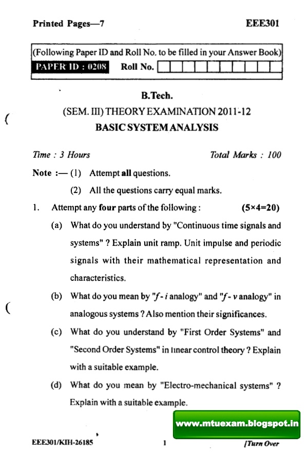 Uptu Exam Basic System Analysis