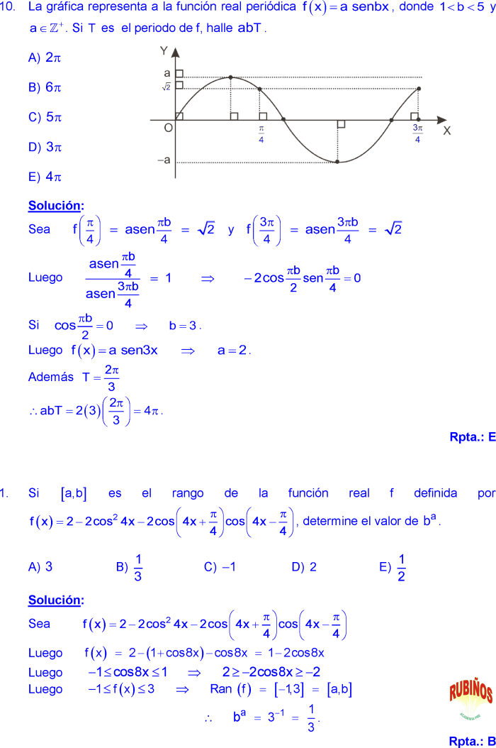 Función trigonométrica problemas resueltos