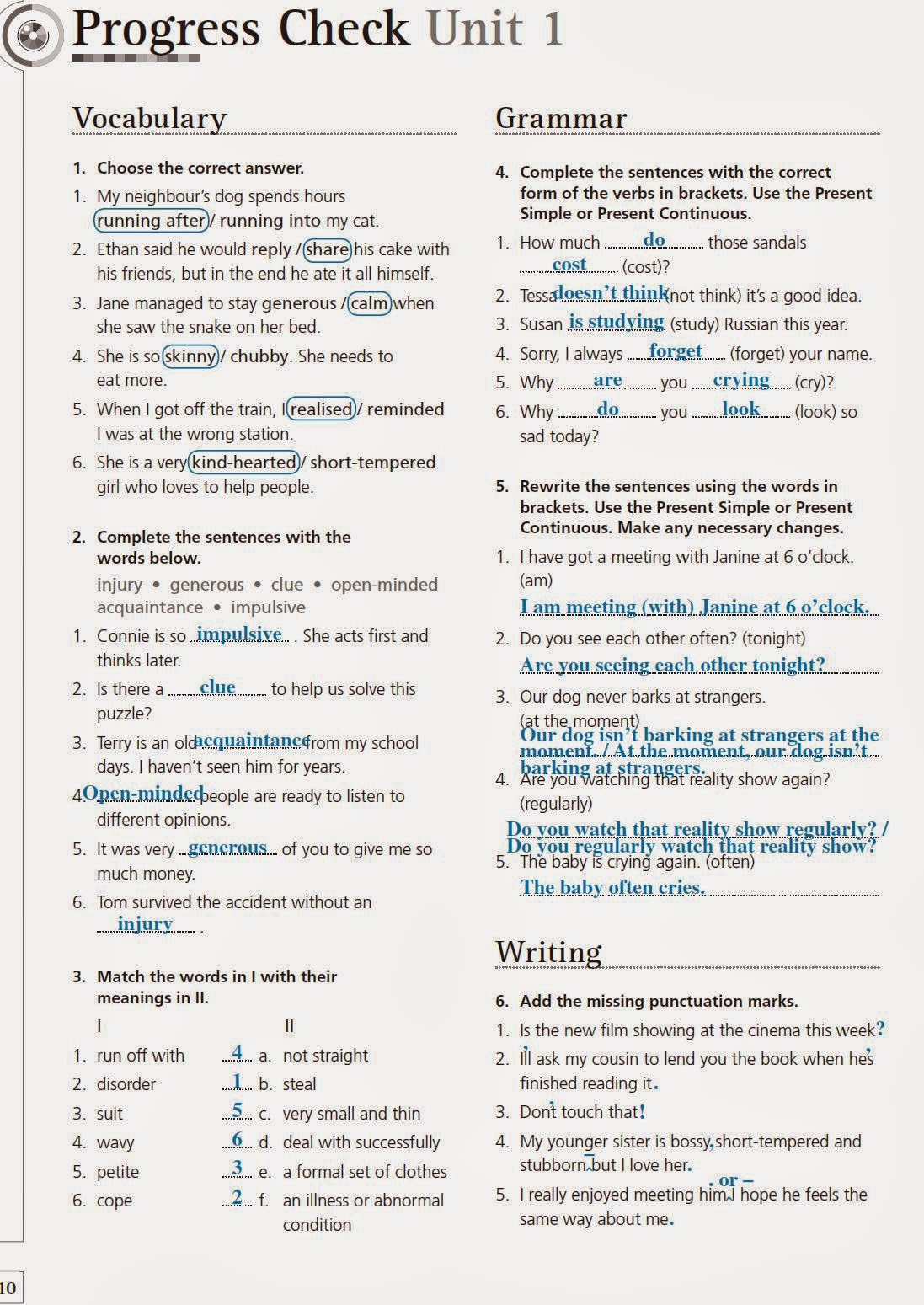 MORE CINNAMONS: PROGRESS CHECKS UNIT 1