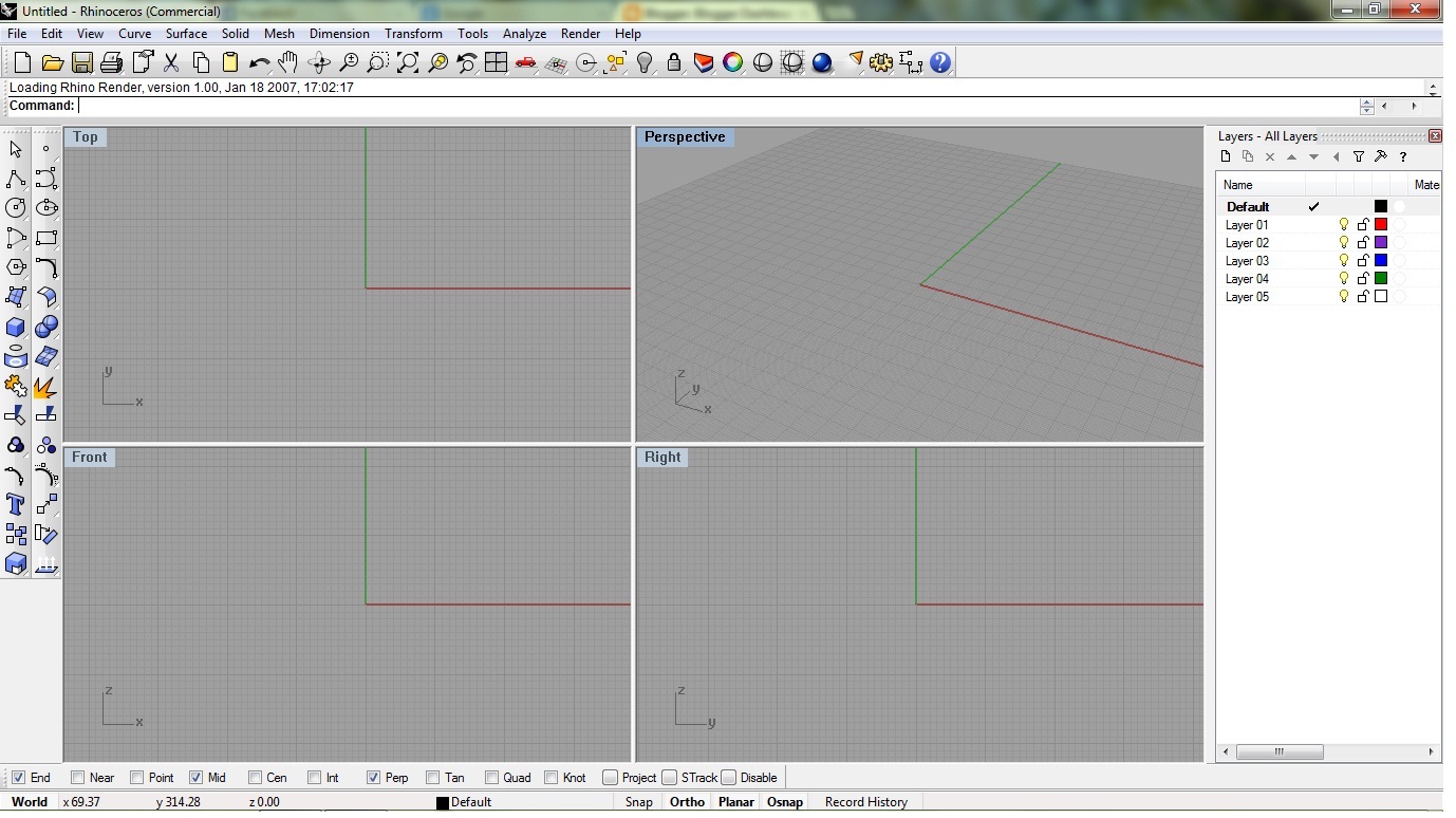 rhinoceros 3d desain: Tampilan Rhinoceros 4