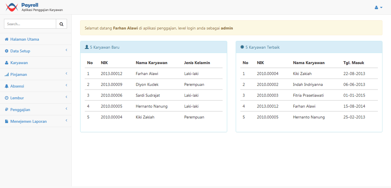 Sourcecode aplikasi payroll / penggajian online berbasis web php mysql | information online