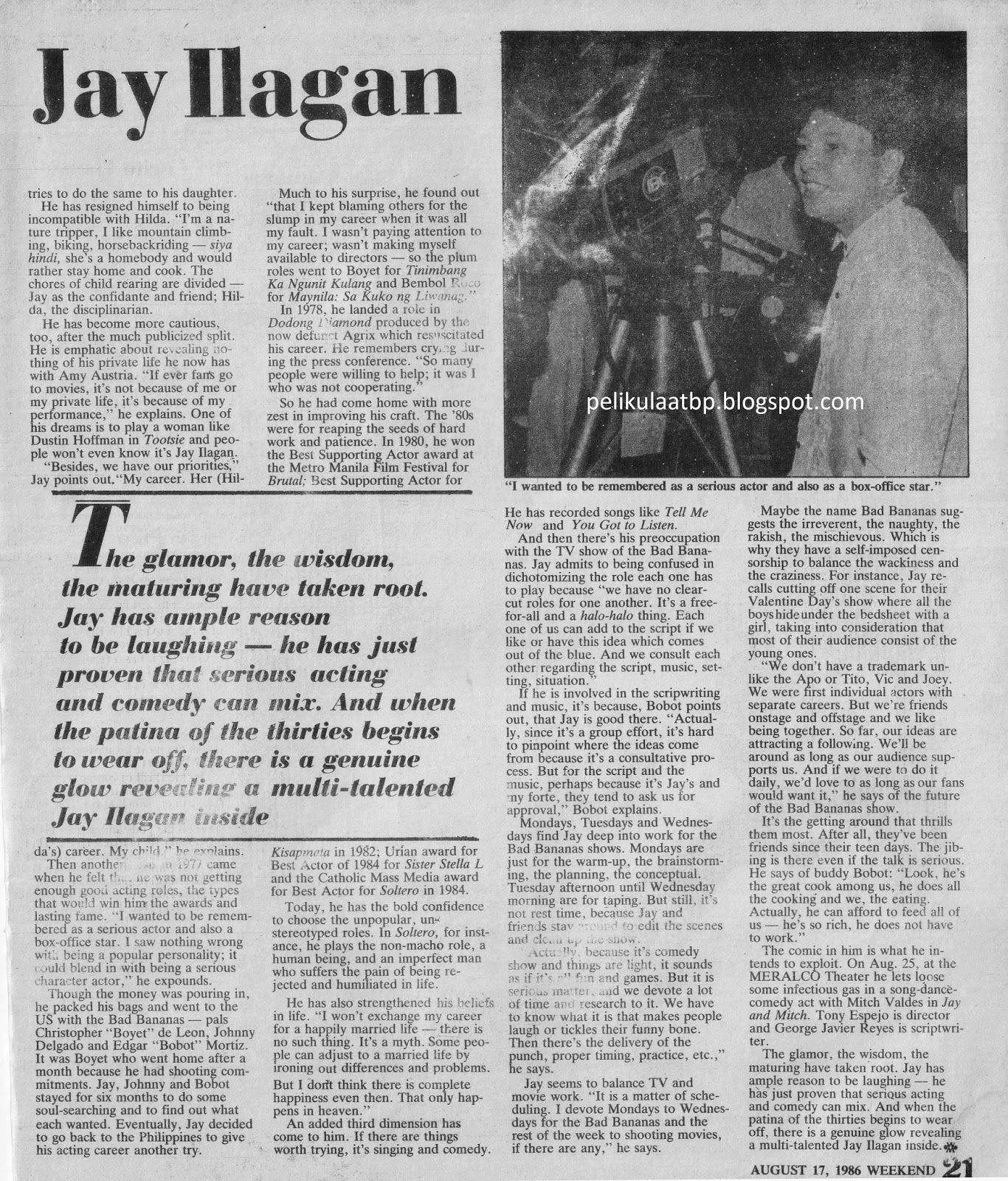 PELIKULA, ATBP.: [REMEMBERING JAY ILAGAN] THE MELLOWING OF JAY ILAGAN (by Corito Llamas, Weekend ...