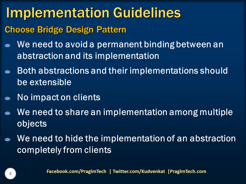 Sql server, .net and c# video tutorial: Bridge Design Pattern - Slides