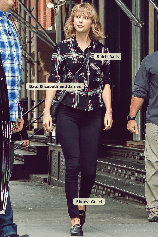 CELEB FASHION STYLE: テイラー・スウィフト ♥ Taylor Swift Railsシャツ × Gucciローファー