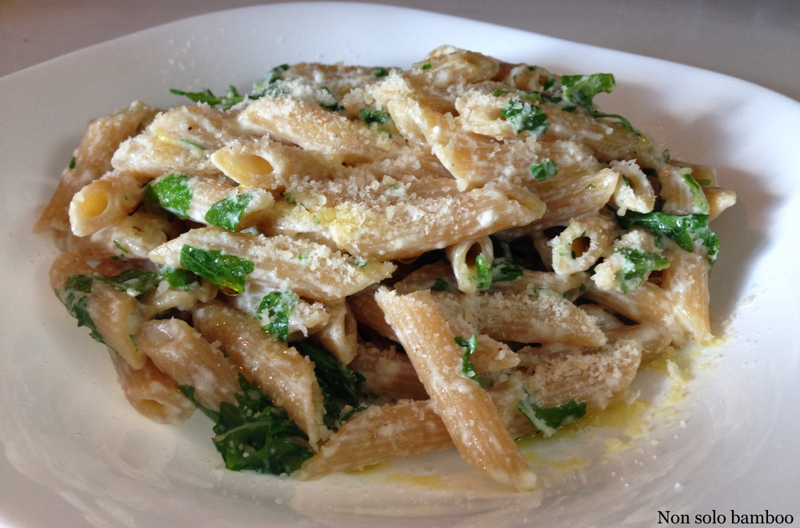 Non solo bamboo: Penne integrale con stracchino e rucola