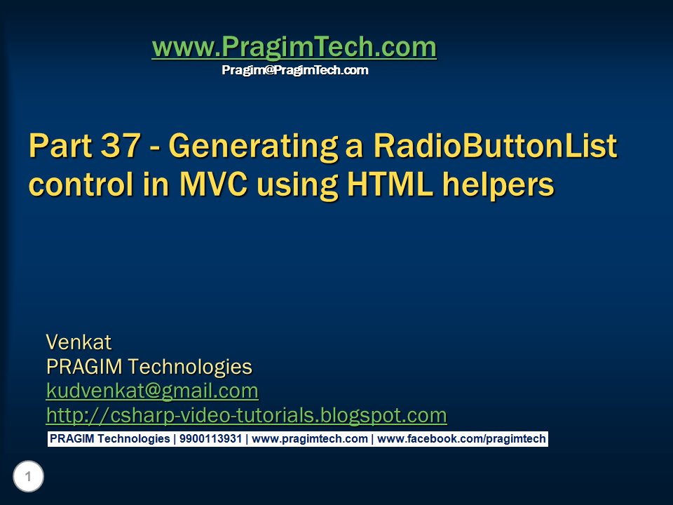 Sql Server Net And C Video Tutorial Part 37 Generating A Radiobuttonlist Control In Mvc