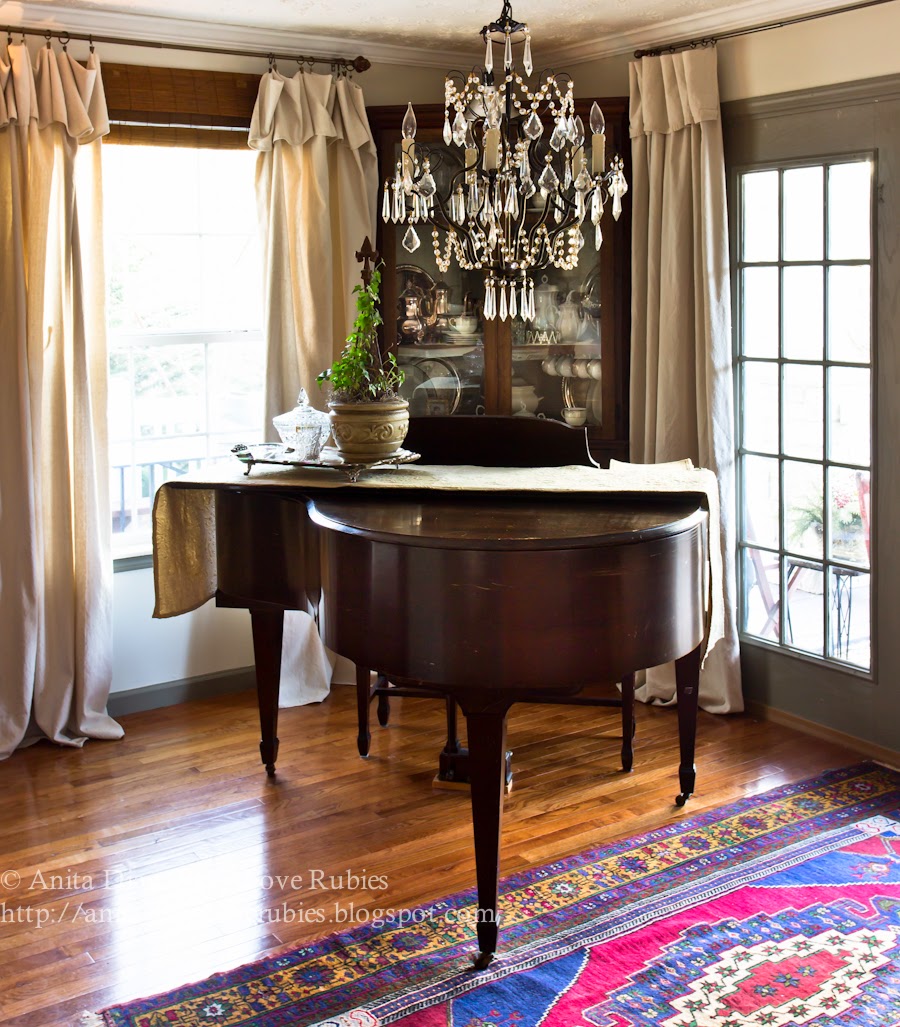 Drop cloth curtains and new gray paint - Whispering Pines Homestead