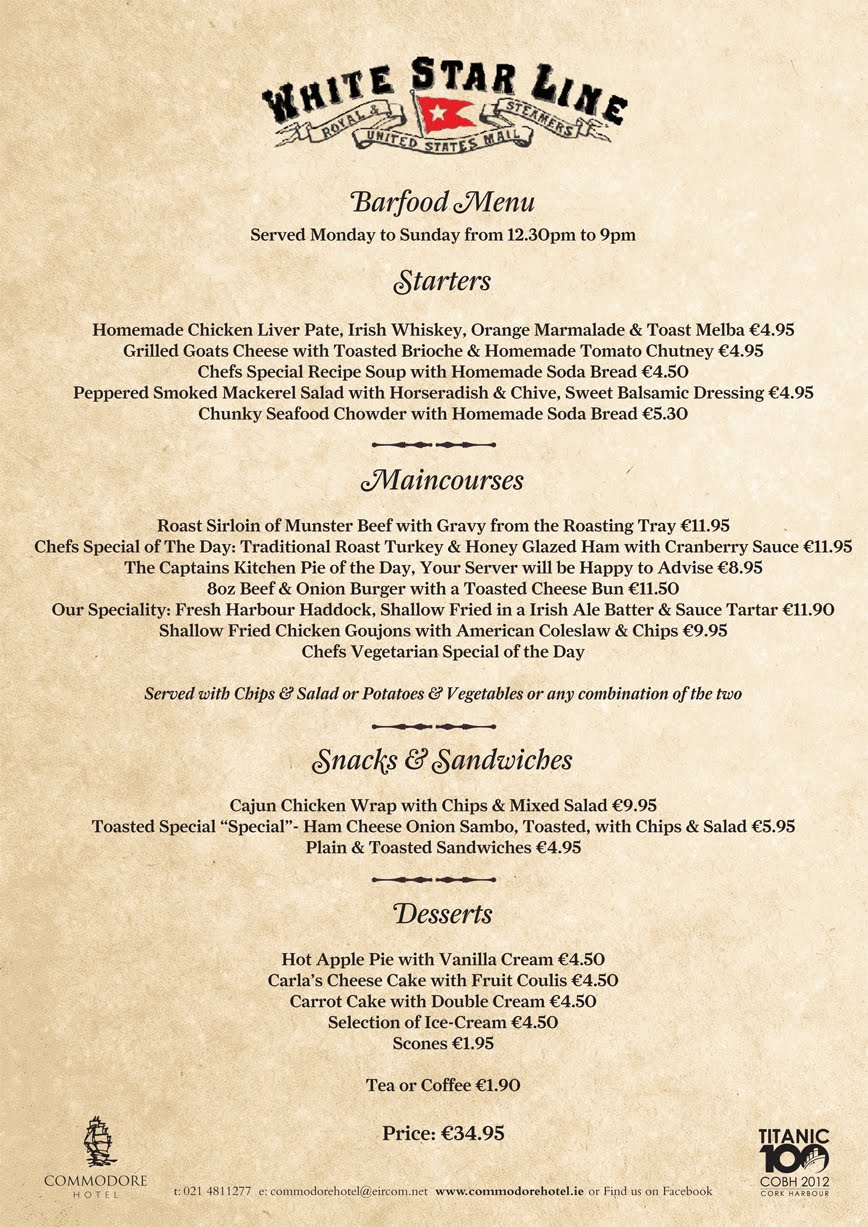 The Commodore Hotel: Titanic Menus