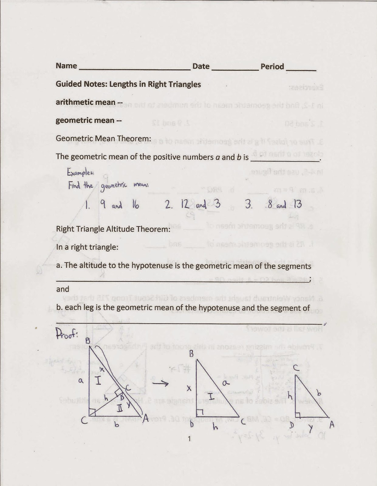 Geometry, Common Core Style: Section 14-2: Lengths in Right Triangles ...