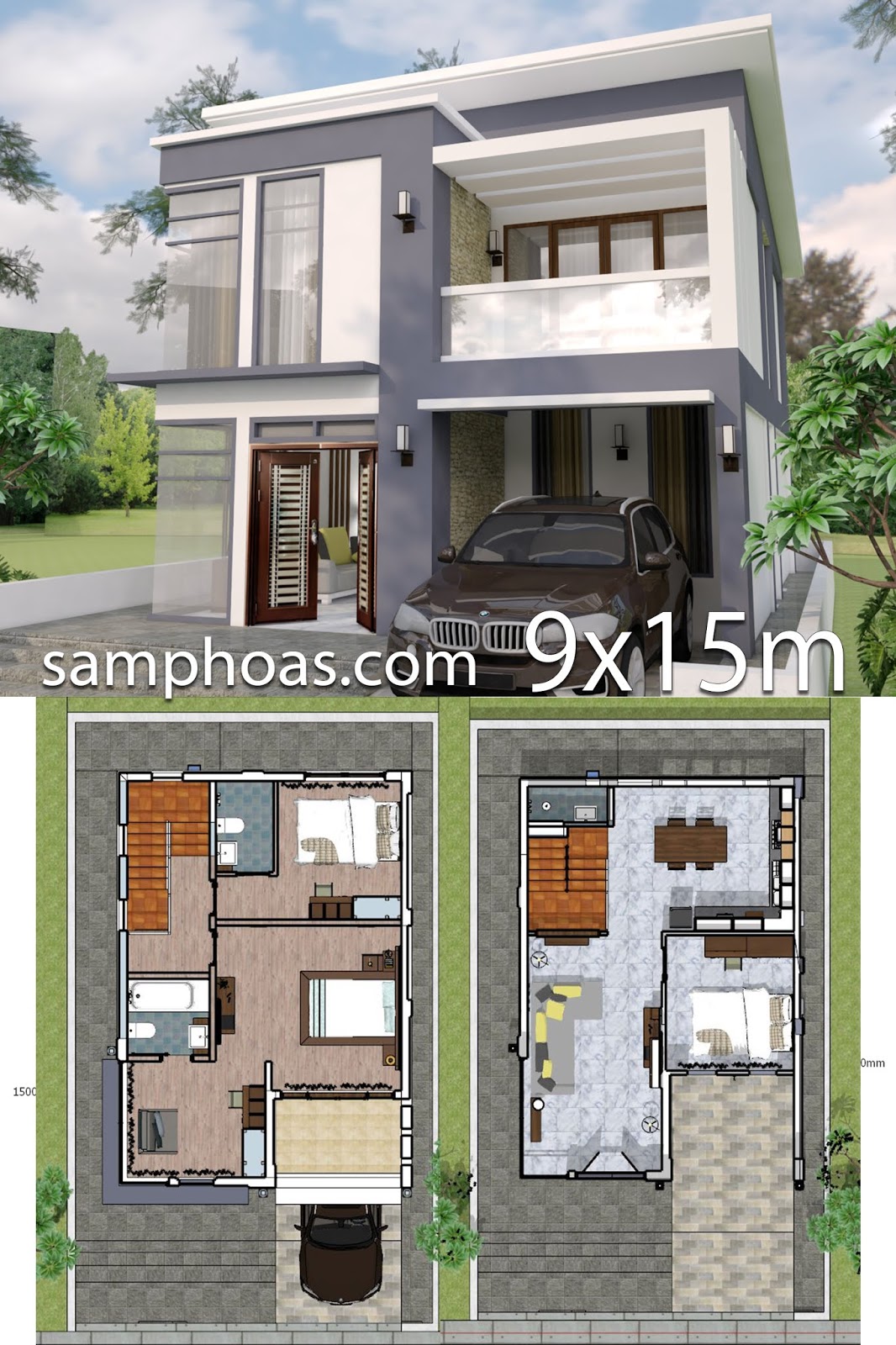 Free Plan 3D Interior Design Home Plan 7x10m Full Plan 3Beds. - House ...