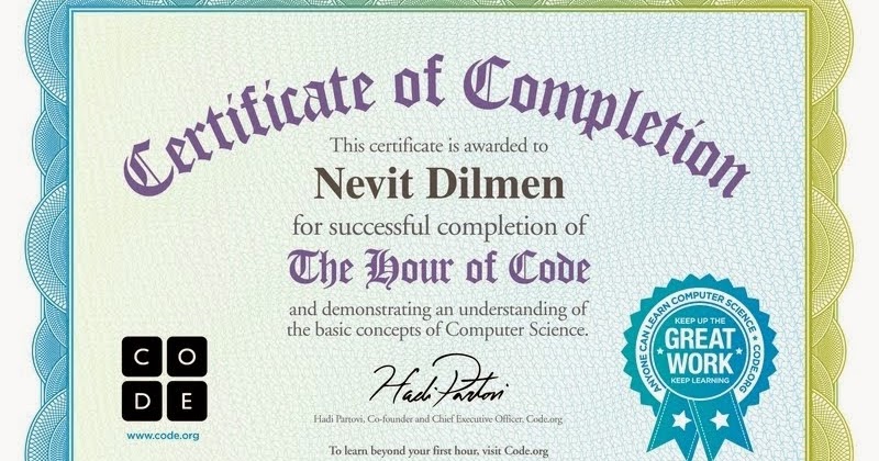 Nevit's blog: Hour of Code certificate