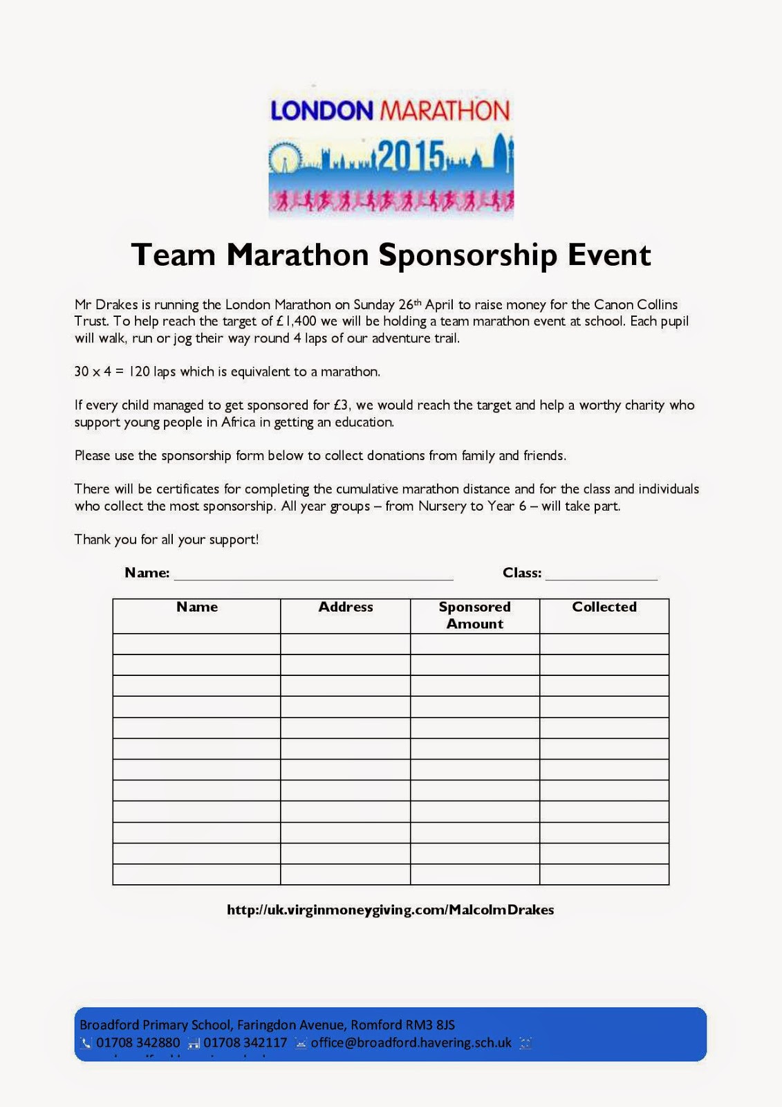 Broadford Primary: Team Marathon Sponsorship Event