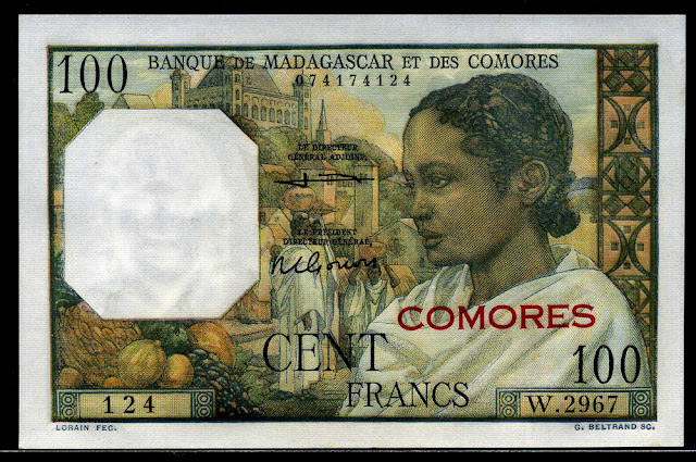 Madagascar Comoros banknotes 100 Comorian Franc banknote 1960|World ...