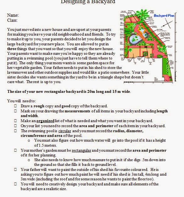 Under but Over: Math Project - Designing your Backyard