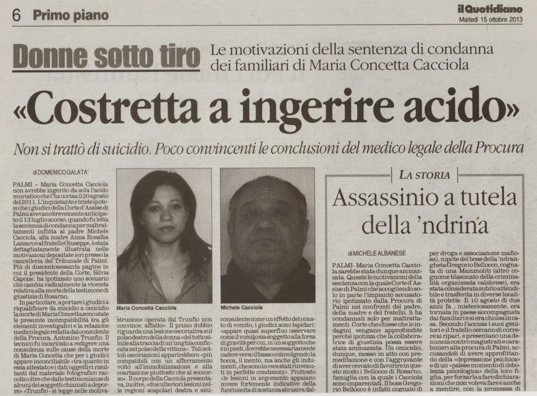 Pizzo: 20131015 Maria Concetta Cacciola costretta a ingerire l'acido