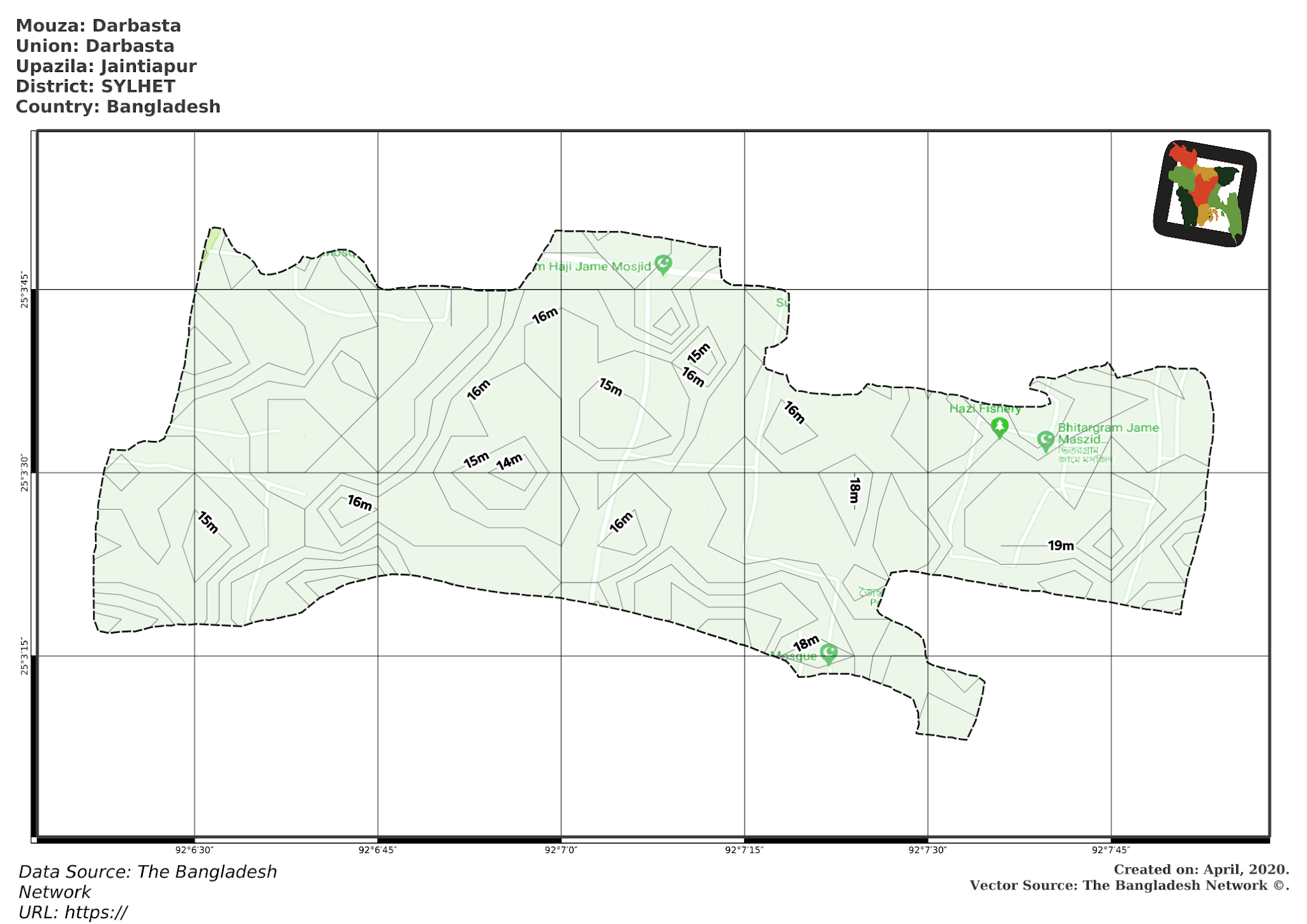 Map of Darbasta Mouza, Jaintiapur, Sylhet