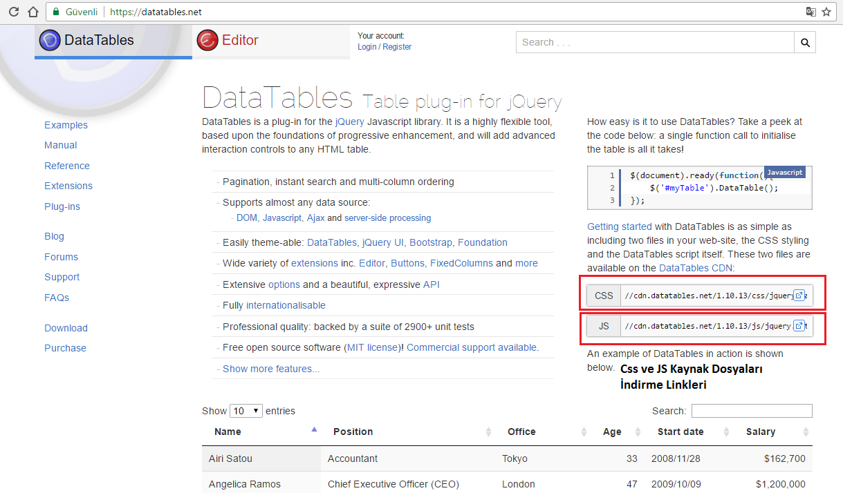 Html Table Eklentisi(DataTables) / 1 - Programlama