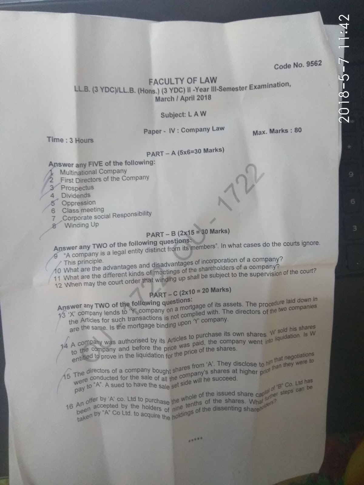 A Blog for LLB 3YDC GENERAL / HONORS: COMPANY LAW PREVIOUS QUESTION PAPERS