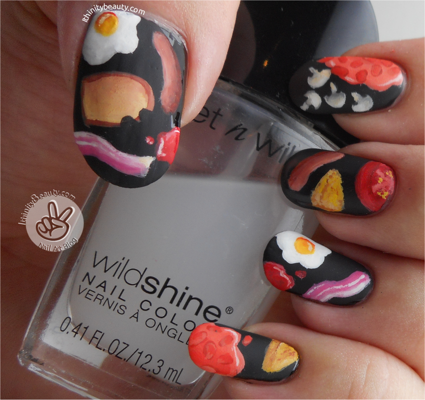 Freehand Full English Breakfast Nail Art | IthinityBeauty.com Nail Art Blog