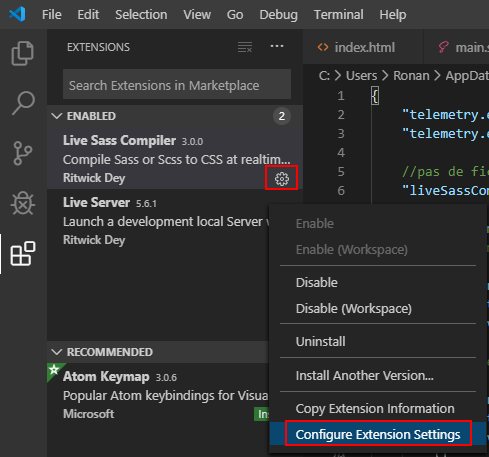 Sass avec Visual Studio Code