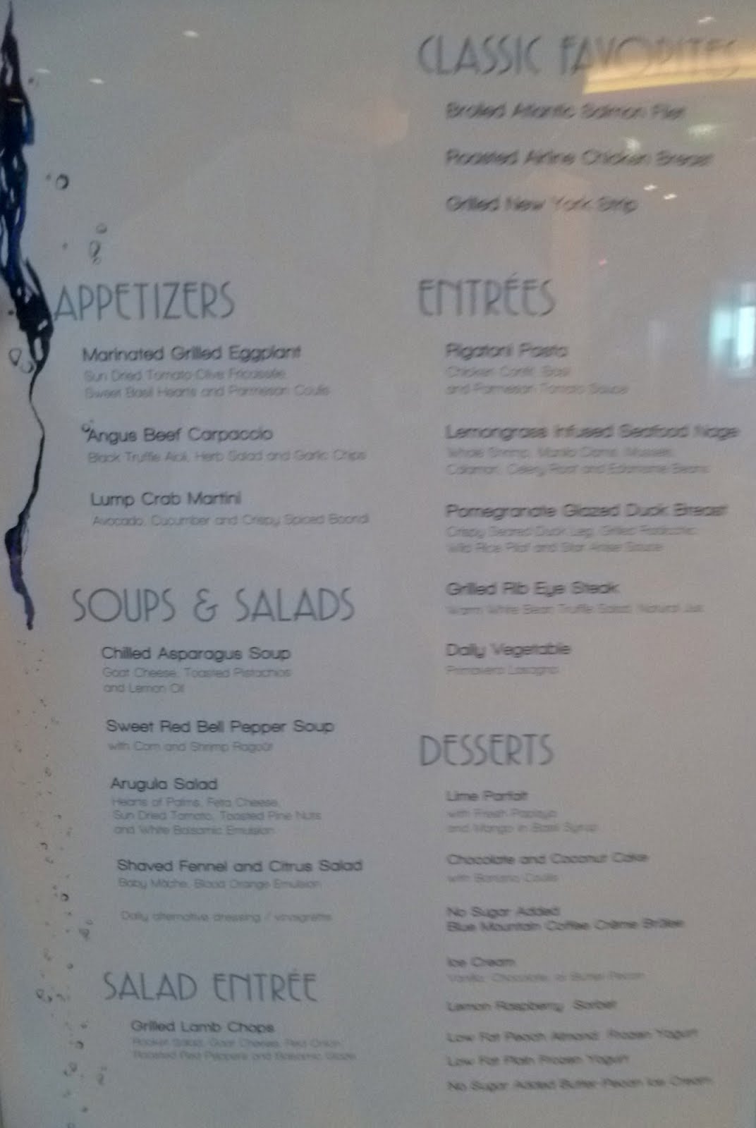 Transatlantic on Solstice from a Celebrity Newcomer: Blu menus