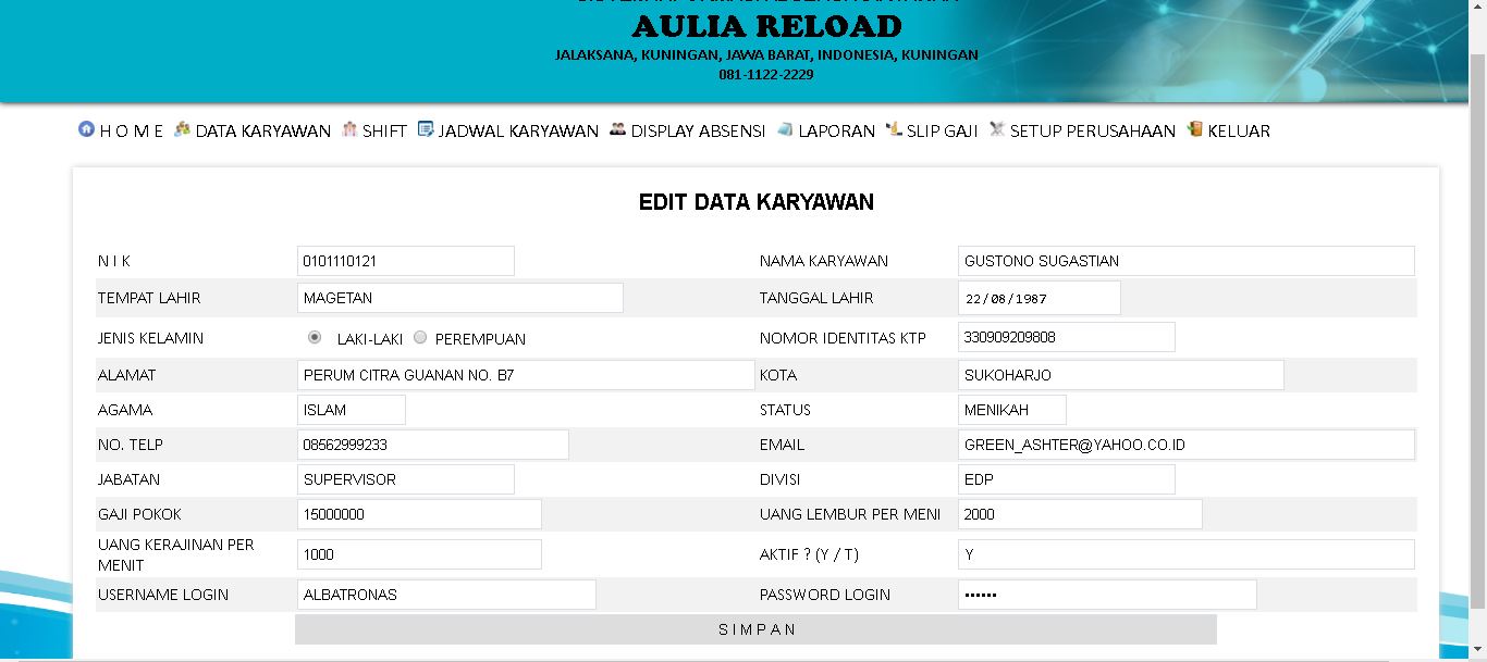 Absensi Online - Web Based - .:: ORYST - Software UKM