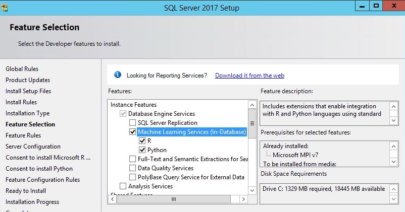 Enable Machine Learning Services on SQL Server