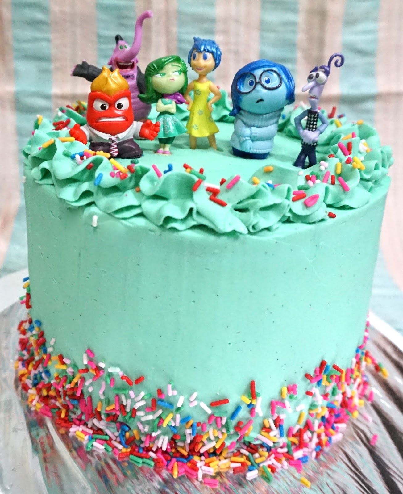 Inside out Movie Rainbow cake with Tiffany Green Frosting - Sherbakes