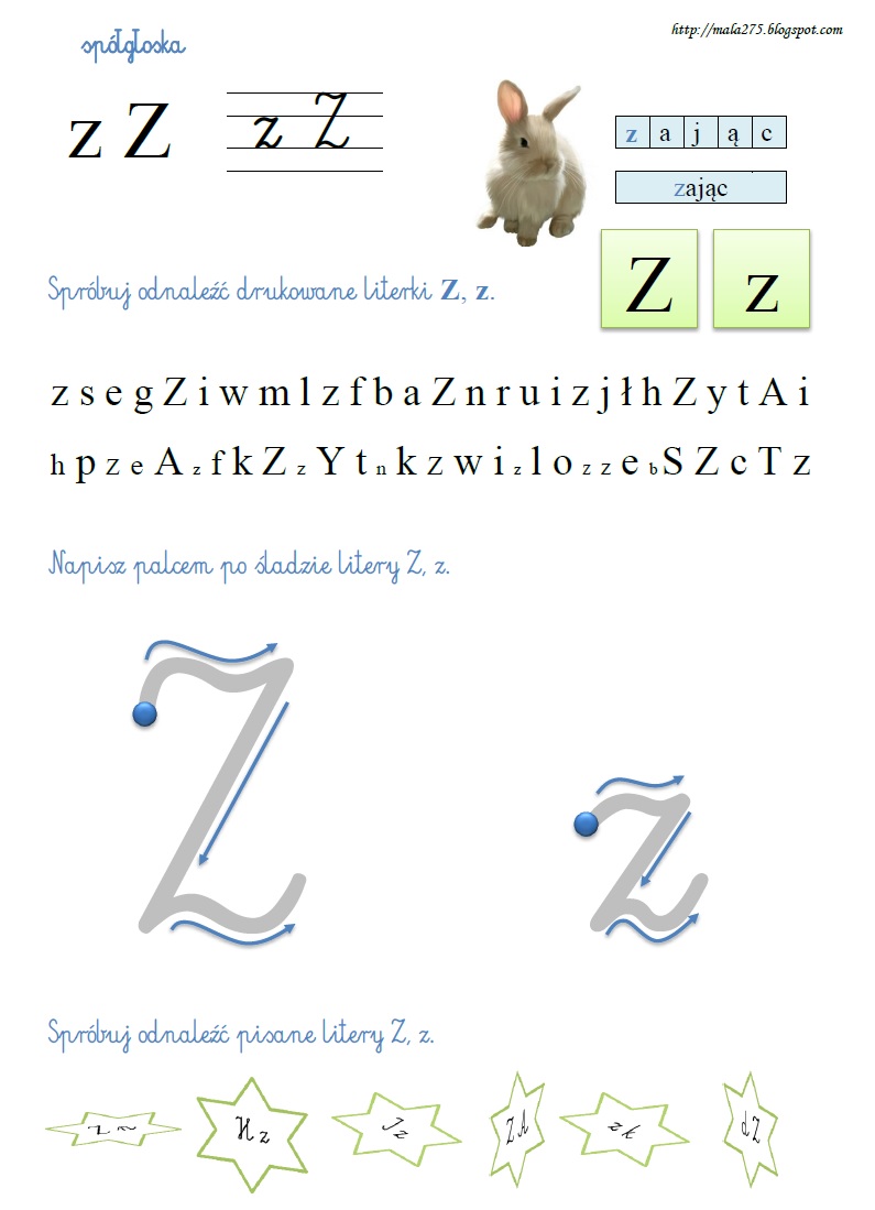 BLOG EDUKACYJNY DLA DZIECI: LITERKA Z - KARTY PRACY