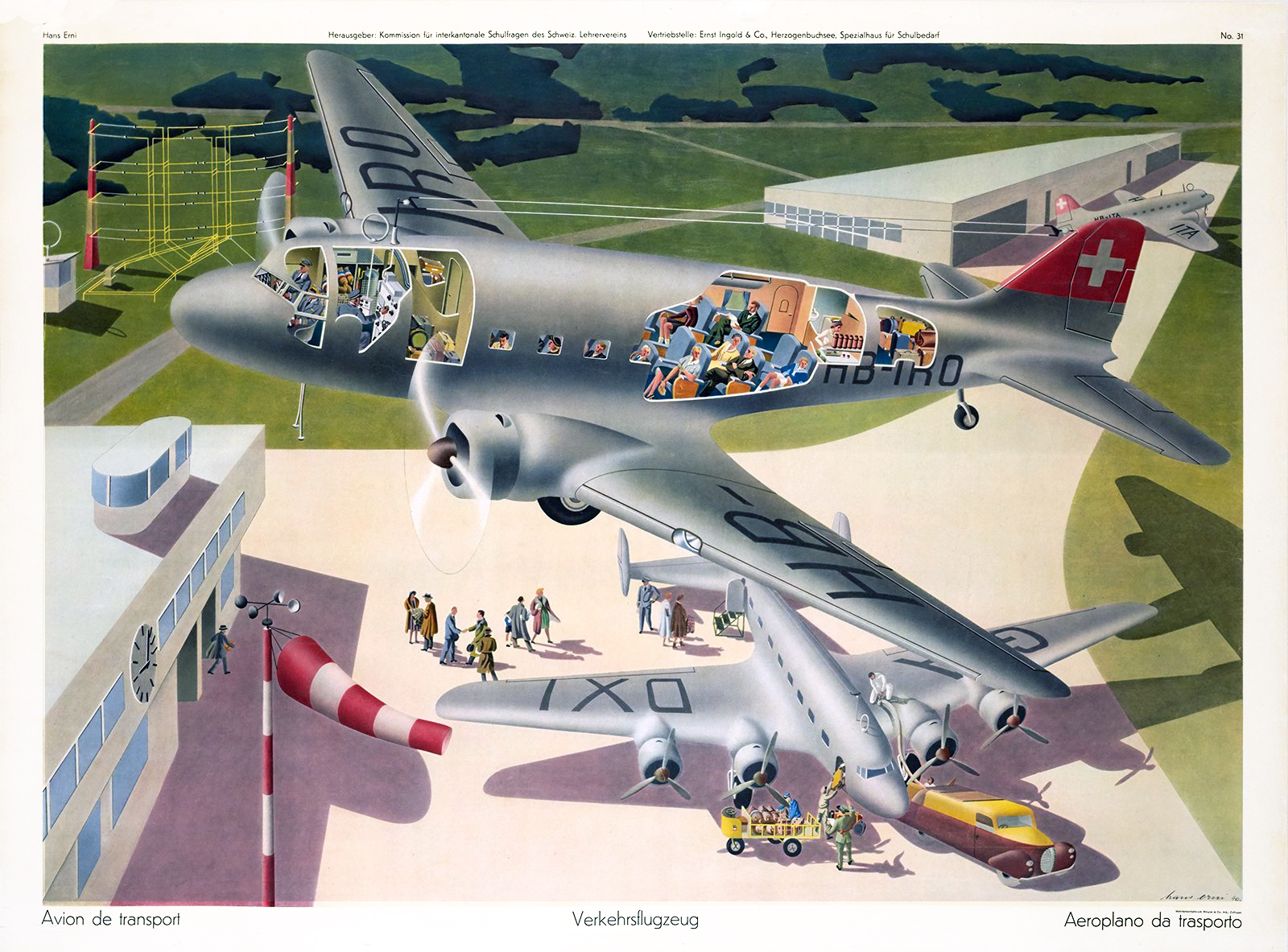 transpress nz: DC-3 cutaway drawing by Swissair, 1940