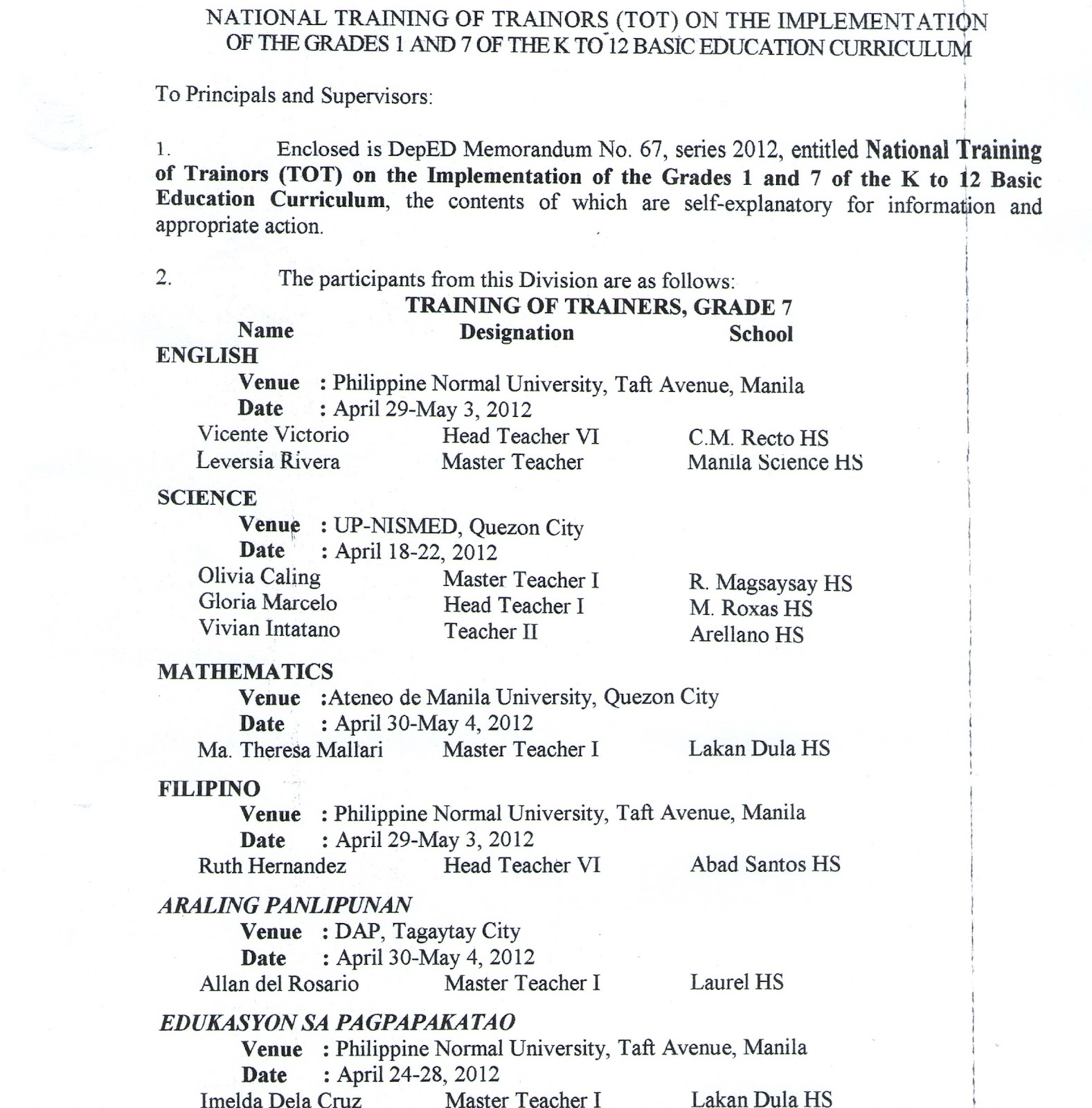 Department Of Education Manila National Training Of Trainors On The department-of-education-manila-national-training-of-trainors-on-the