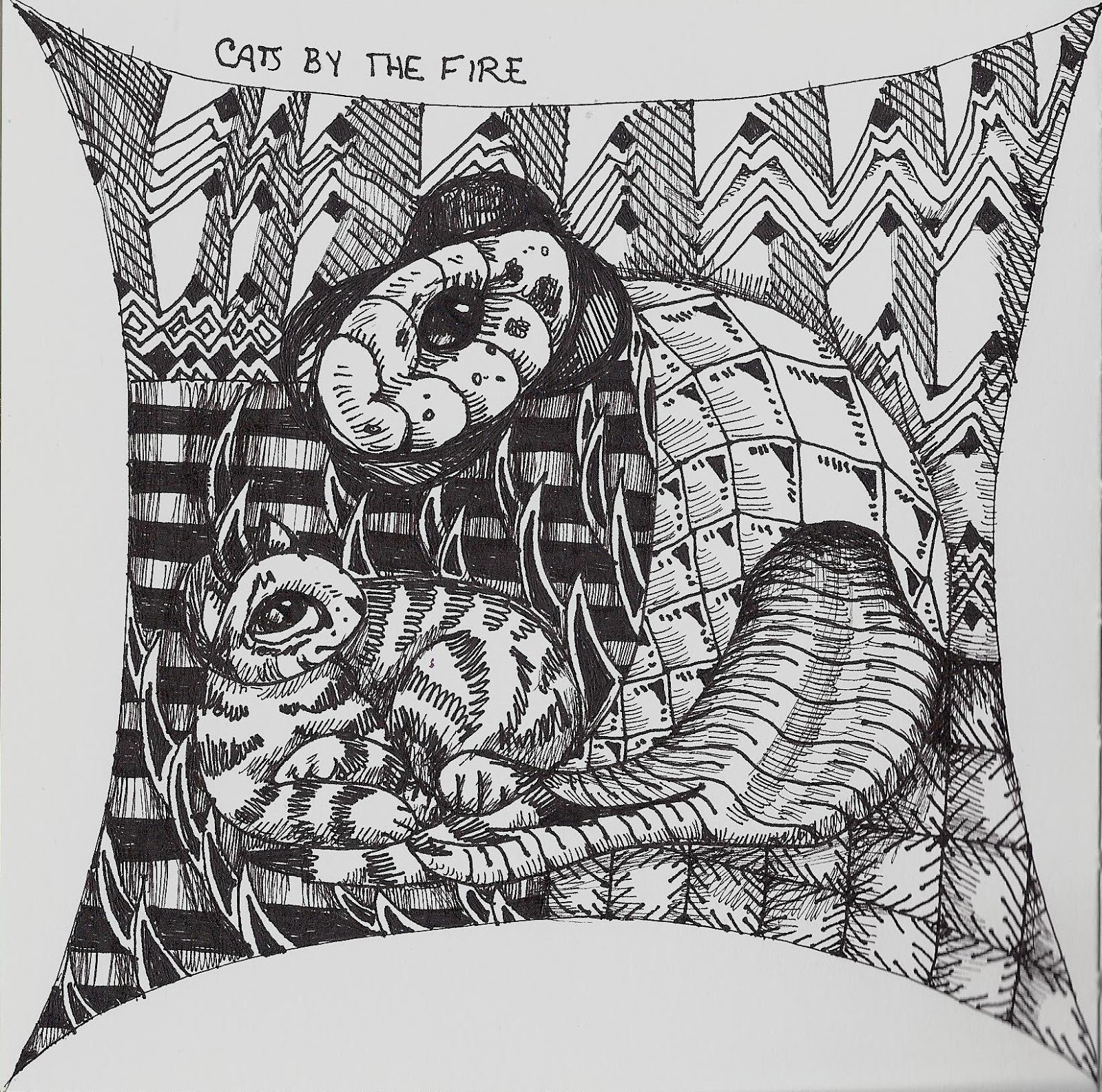 Cats By The Fire #Zentangle #Zentangle-InspiredArt #PenAndInk