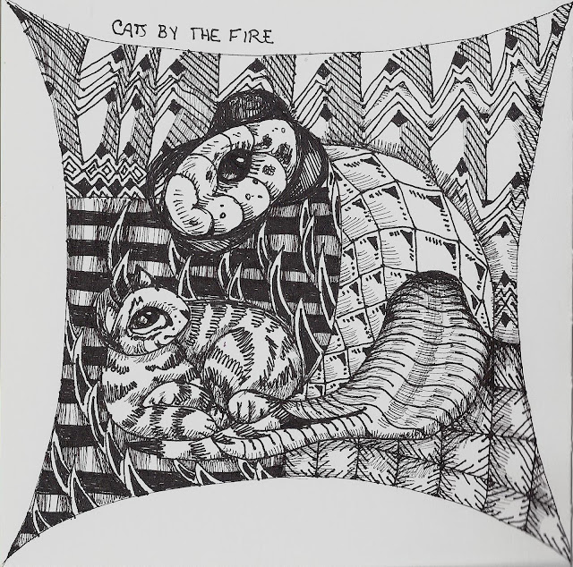 Cats By The Fire #Zentangle #Zentangle-InspiredArt #PenAndInk