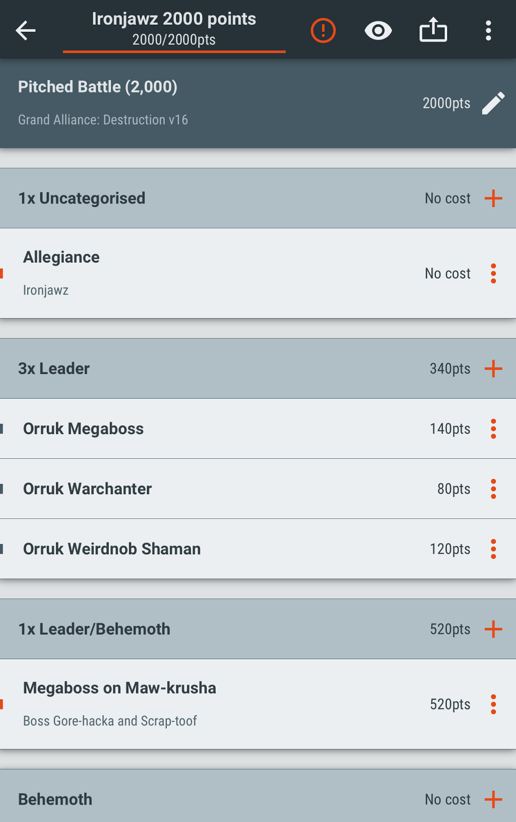 Building your army list with BattleScribe
