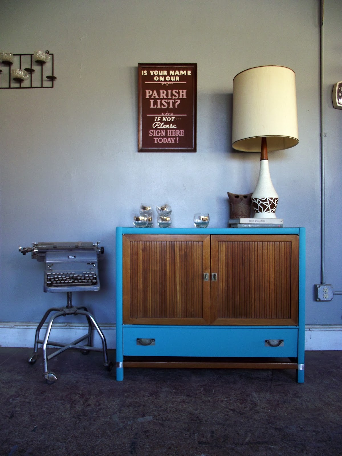 Vintage Ground: Mid Century Turquoise Bar / Buffet / Media Console