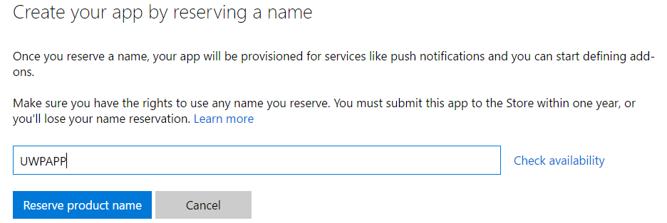 Type your choosen app name, and click on " Check availability
