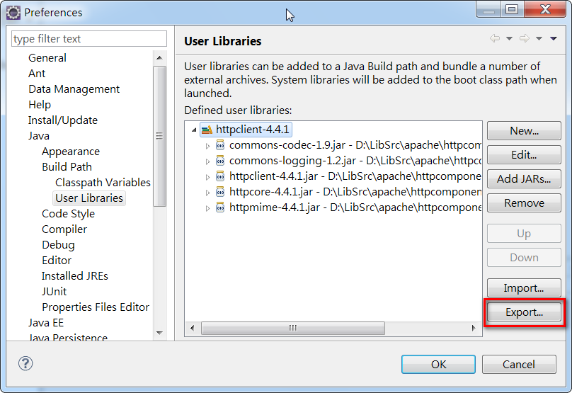 [Eclipse] User Library 設定的儲存位置與匯入匯出 - 海苔仙貝