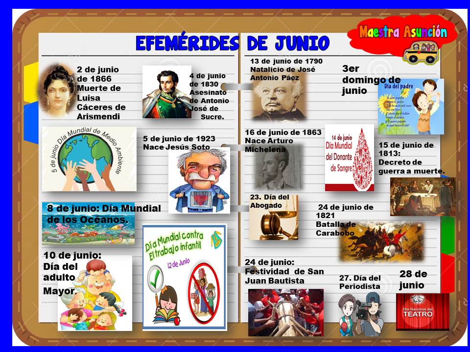 Maestra Asunción: Efemérides de Junio. Hermosas láminas a color.