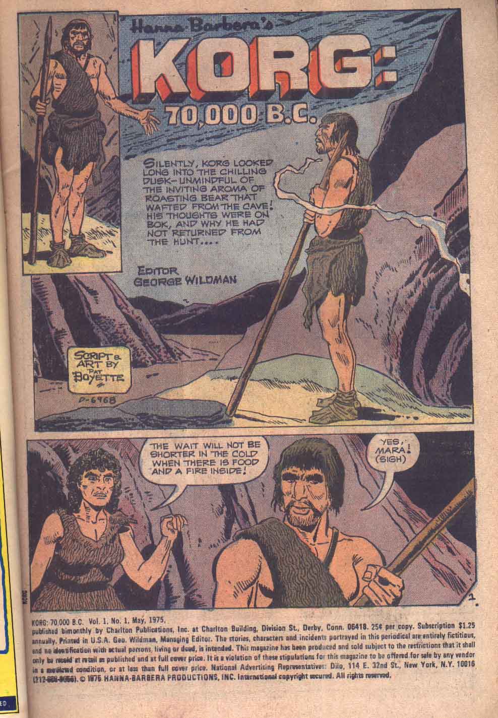 THE CHARLTON COMICS READING LIBRARY: KORG 70,000 BC #'s 1-9 May 1975 to ...