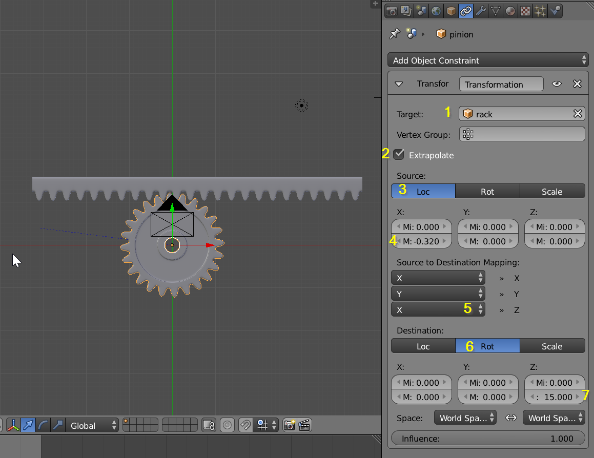 Blender 2.7 齒輪動畫 - Transformation Constraint