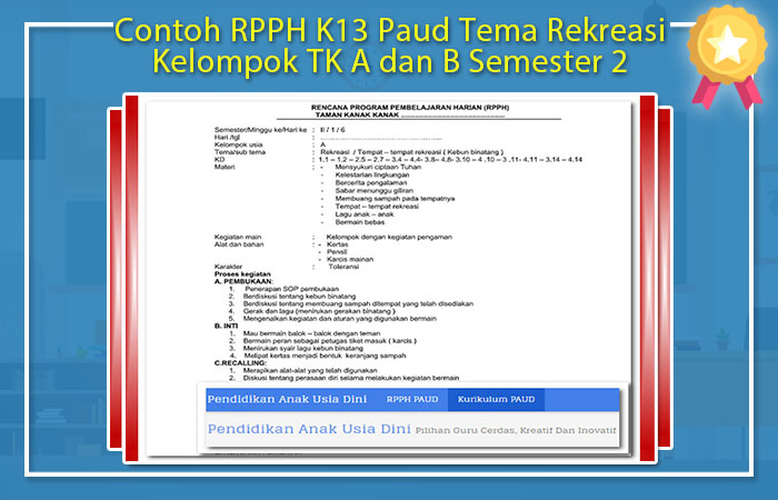 Contoh RPPH K13 Paud Tema Rekreasi Kelompok TK A dan B Semester 2 ...