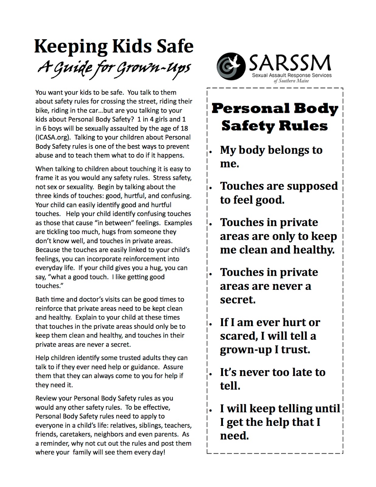 Mitchell School Counseling: Conversations about personal body safety rules