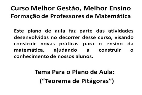 Nova Matemática: Plano de Aula Teorema de Pitágoras
